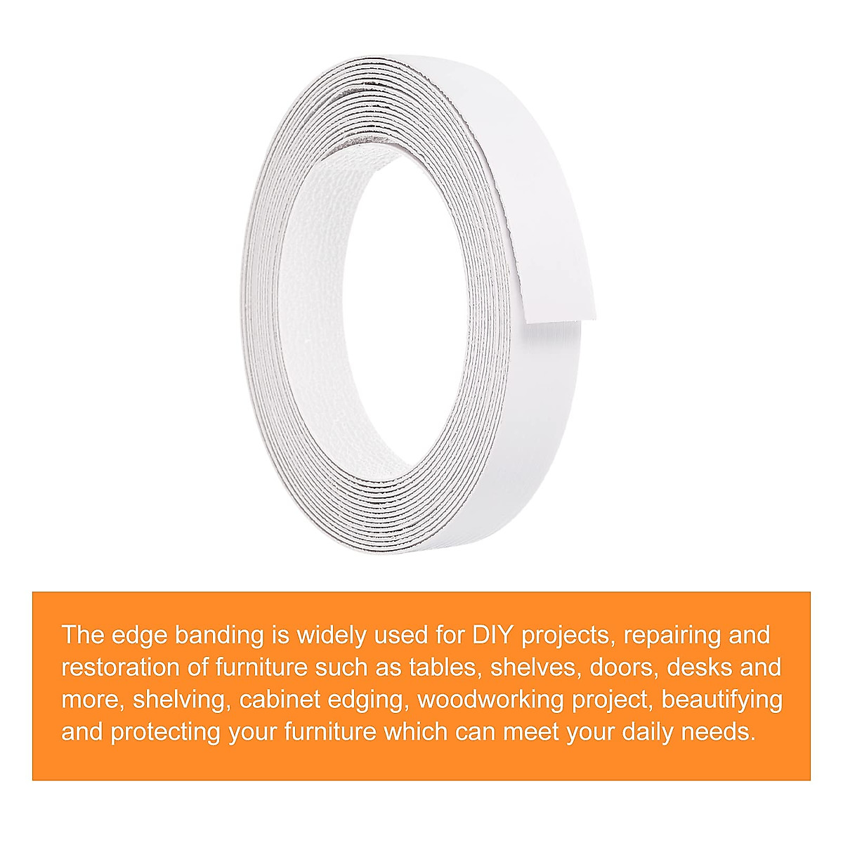 uxcell Edge Banding, 1-1/8 inch x 24.6ft Pre-Glued White Embossed Veneer Edging Iron-on Flexible Edge Banding for Cabinet Repair Furniture Restoration