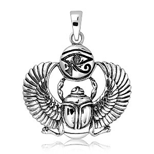 WithLoveSilver 925 Sterling Silver Ancient Egyptian Scarab Eye of Horus Symbol of Protection Pendant