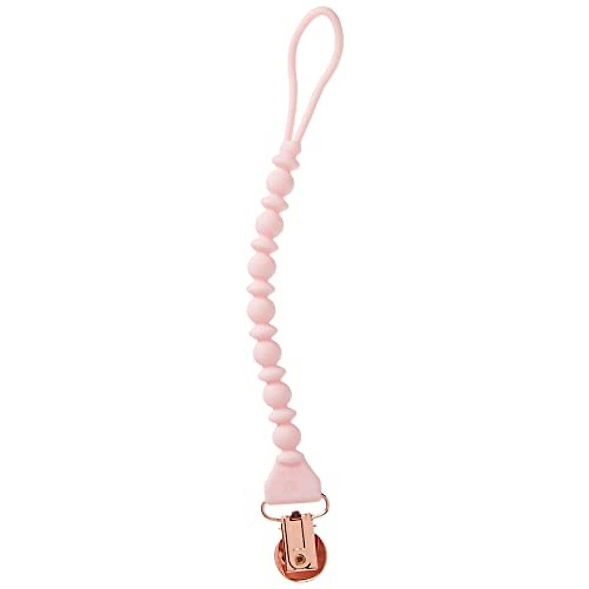 Itzy Ritzy Silicone Pacifier Clip; 100% Silicone Pacifier Strap with Clip Keeps Pacifiers, Teethers & Small Toys in Place; Features One-Piece Design & Silicone Cord, Pink + Rose Gold Clip