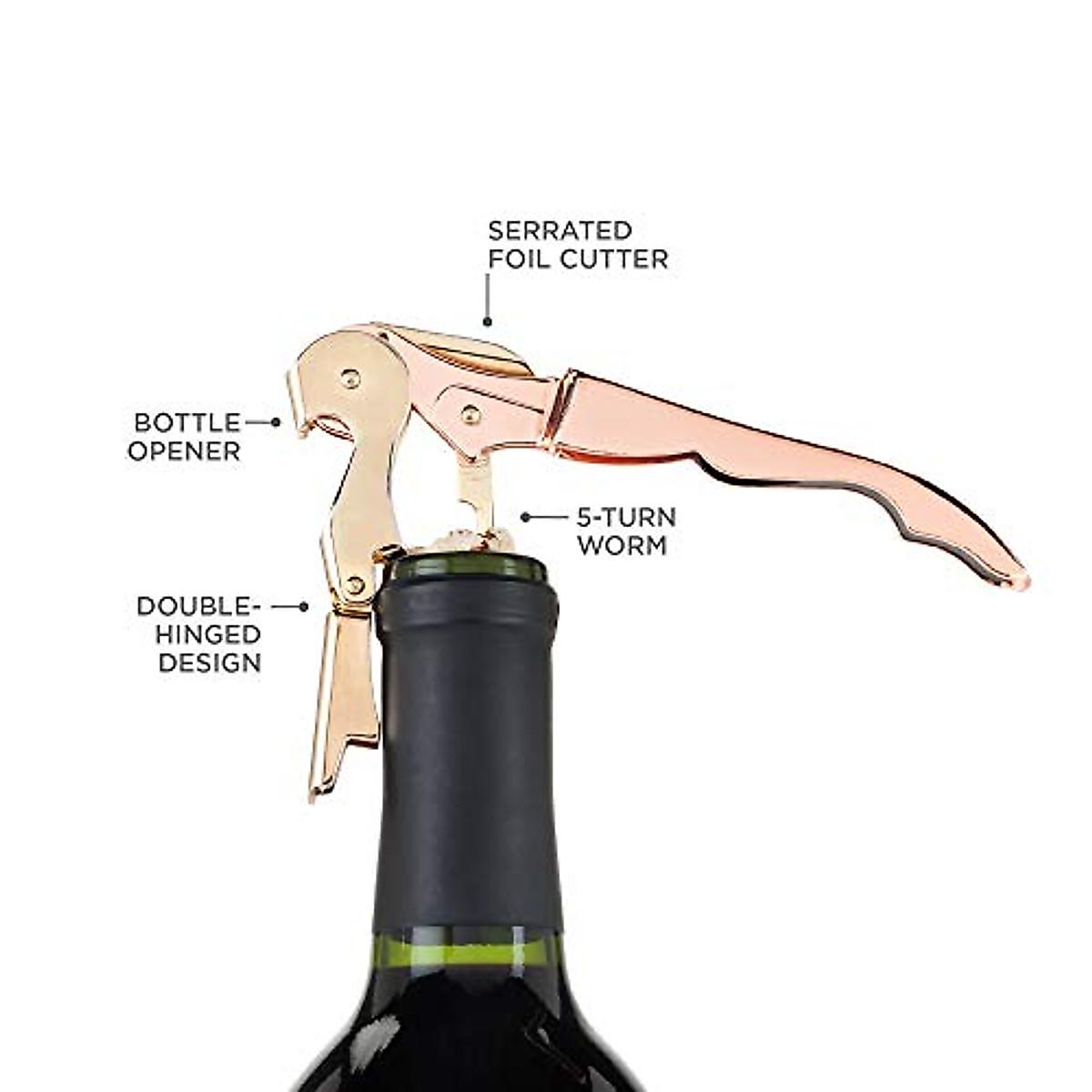 Twine Copper And Gold Double Hinged Waiter’s Corkscrew, Stainless Steel Wine Key with Foil Cutter, Double Hinged Corkscrew, Set of 1