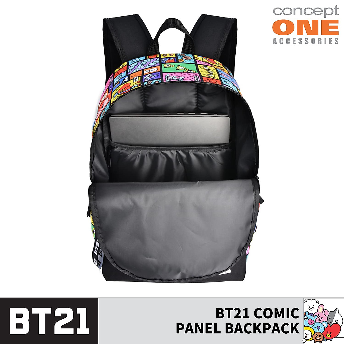 Concept One BT21 LINE FRIENDS 12 Inch Sleeve Laptop Backpack, Padded Computer School Bag, Multi, One Size