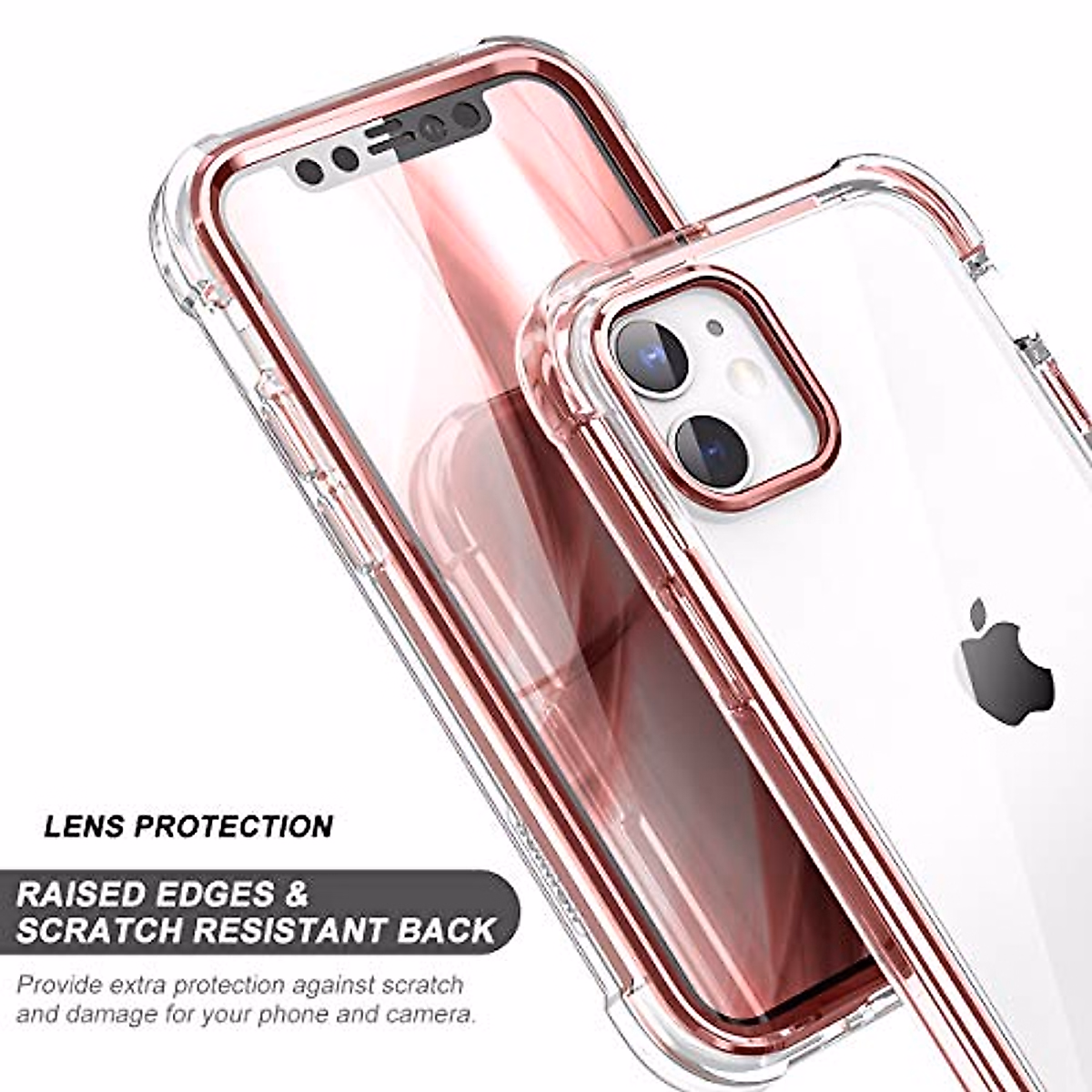 SURITCH Clear Case for iPhone 12 Mini (Only) 5.4-inch, [Built in Screen Protector] Full Body Protective Shockproof Bumper Rugged Phone Cover for iPhone 12 Mini -(Rose Gold)