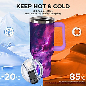 The Wolf in A Galaxy 40 Oz Tumbler Insulated Stainless Steel Water Bottle Travel Mug Car Cup with Handle And Straw