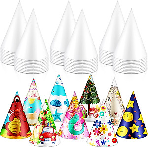 60 Pieces White Party Cone Hats Party Paper Cone Hats White Party Paper Hats for Adults DIY Art Craft Birthday Party Supplies, 6.5 x 4.1 Inch