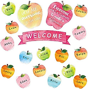 63 Pieces Paper Fruit Cutouts Bulletin Board Set, Watercolor Fruit Accent Cutouts Classroom Wall Decorations Motivational Fruit Calendar Decor Name Tags for Back To School, First Day of School