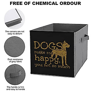 Dogs Make Me Happy PU Leather Collapsible Storage Bins Canvas Cube Organizer Basket with Handles