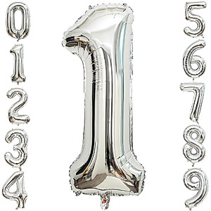 40 Inch Large Silver Number 1 Letter Balloon, Alphabet Letter Mylar Foil Helium Big Number Balloons for Birthday Anniversary Party Graduations Festival Decorations