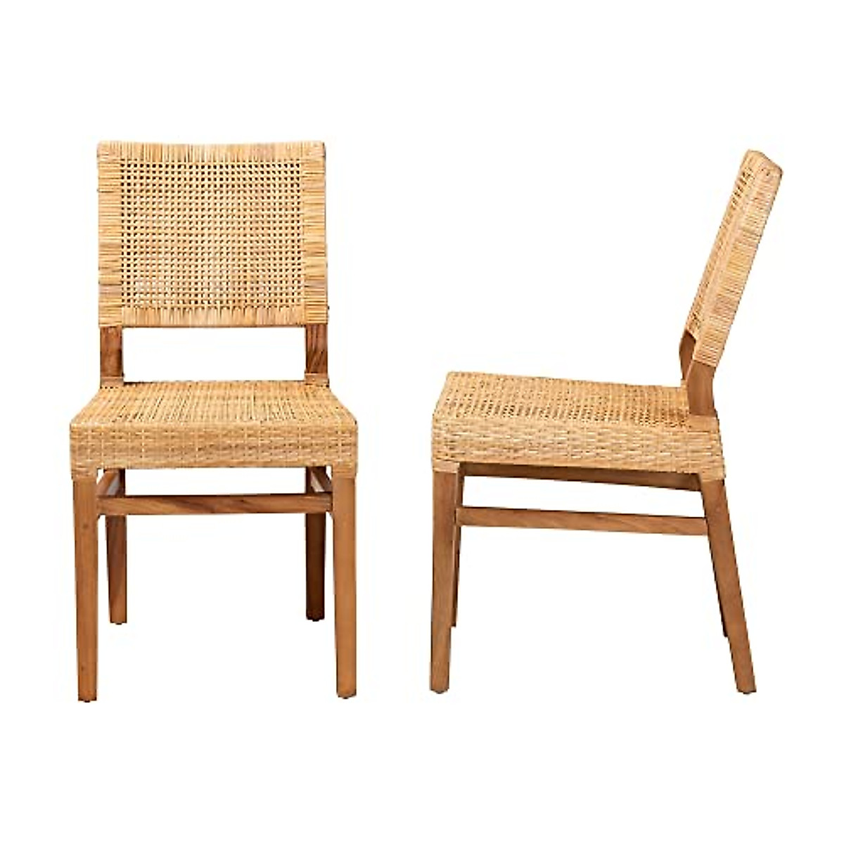 Baxton Studio Lesia Dining Chair Dining Chair Natural Brown Rattan and Walnut Brown Finished Wood 2-Piece Dining Chair Set