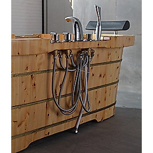 Alfi Brand AB1130 2 Person Free Standing Cedar Wooden Bathtub with Fixtures & Headrests, 65"L x 30.75"W x 23.63"H, Natural Wood
