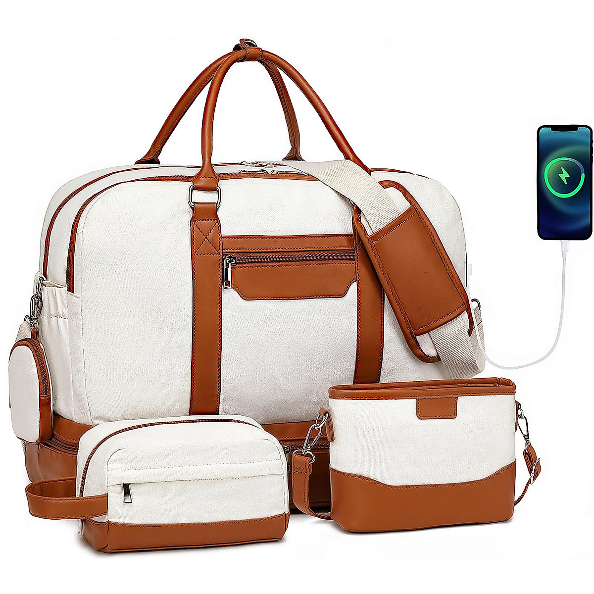 Gym Bag for Women, Stuery Travel Duffel Bag Weekender Carry On Overnight Bag with Shoe Compartment and Toiletry Bag 20" Large Duffel Bags for Traveling Business Weekend Trip Women Gift 4pcs Set