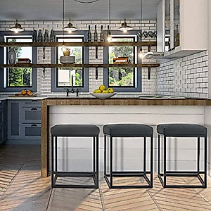 HERA'S PALACE Bar Stool Counter Height Modern Barstools Bar Height Without Back, 24" Leather Bar Chairs Industrial with Footrest for Kitchen, Living Room, Dining Bar, Indoor, Black