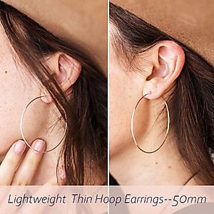 Multipack Dainty Large Thin Gold Hoop Earrings for Women Hypoallergenic Earrings Lightweight 30mm 50mm 60mm 70mm Gold/Silver/Rose Gold Hoop Earrings (3 Pairs-50mm)