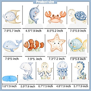 12Pcs Ocean Sea Animal Honeycomb Centerpieces Ocean Animals Baby Shower Decorations Under The Sea Party Table Centerpieces Sea Animals Decorations for Sea Theme Birthday Party Supplies