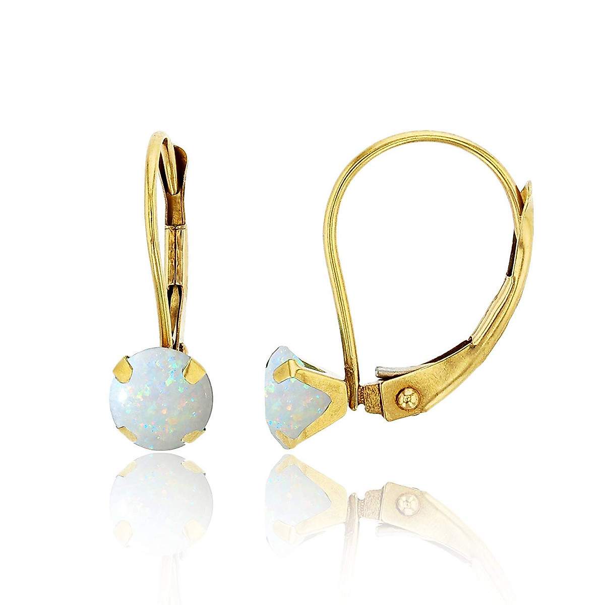 10K Yellow Gold 6mm Round Opal Martini Leverback Earring