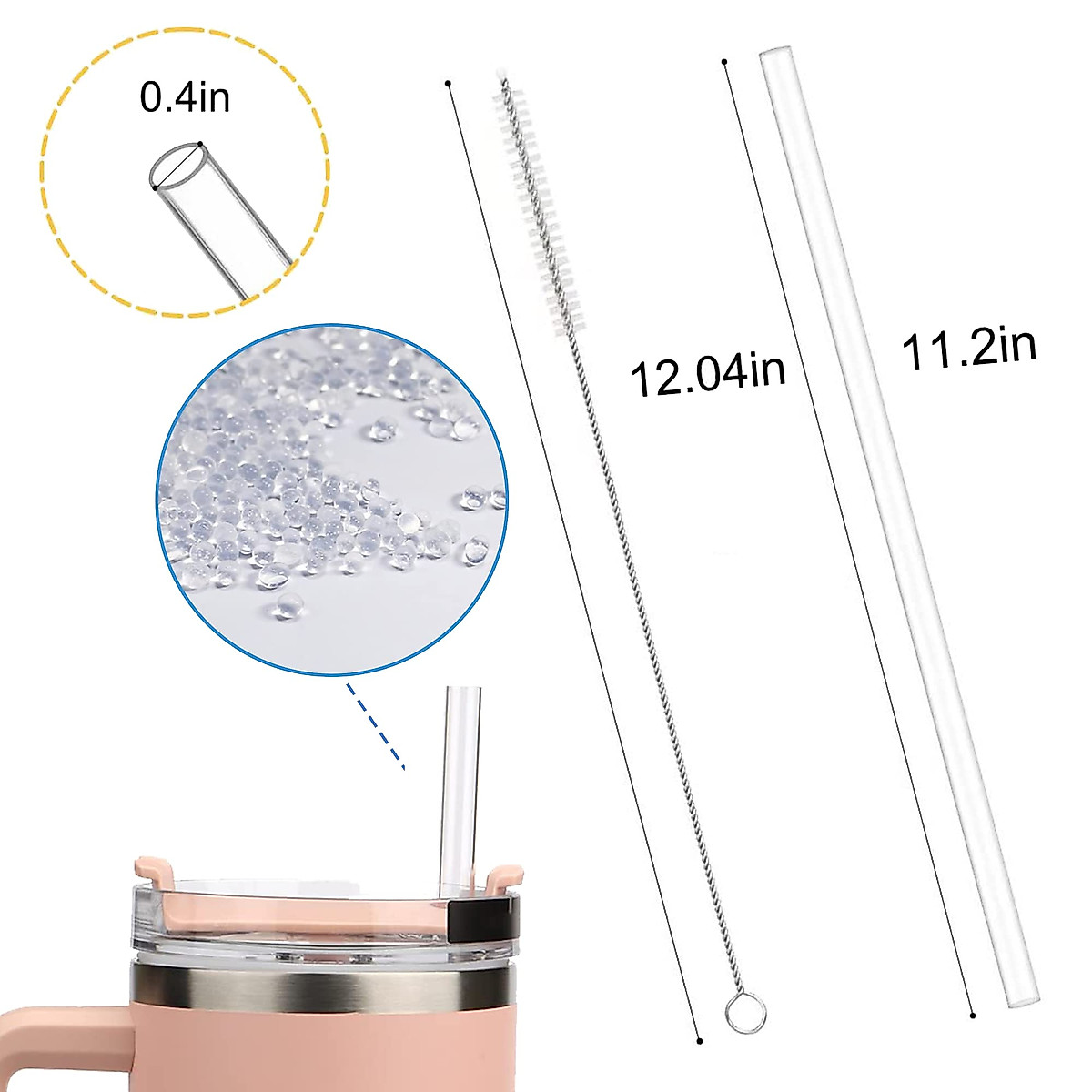 6 Pack Reusable Straws Plastic Straws with Cleaning Brush Compatible with Stanley 20&30 oz Stanley Cup Stanley Water Jug,Replacement Straws for Stanley Adventure Travel Tumbler