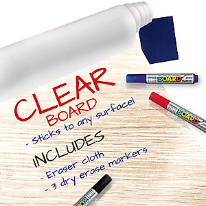 Clear Adhesive Sheets Roll on Wall 18 x 78Inch (6.5 Ft), includes 3 Dry Erase Markers, Bulletin Board Paper, Clear Adhesive Vinyl Sheets, Transparent Contact Paper, Peel and Stick Film by HA SHI