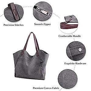 PORRASSO Women's Handbag Canvas Tote Large Shoulder Bag Ladies Top-Handle Bags Hobo Bag for Shopping Travel Work Daily Use Off White