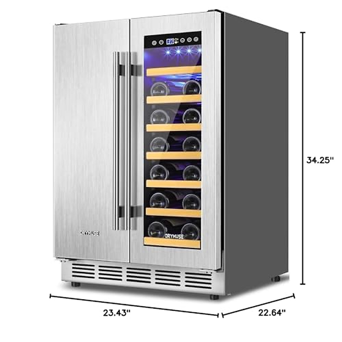 ORYMUSE Wine and Beverage Refrigerator, 24 Inch Stainless Steels Beverage Fridge Dual Zone, Wine Beverage Cooler Built-in or Freestanding with Upgraded Cooling, 20 Bottles and 88 Cans Large Capacity