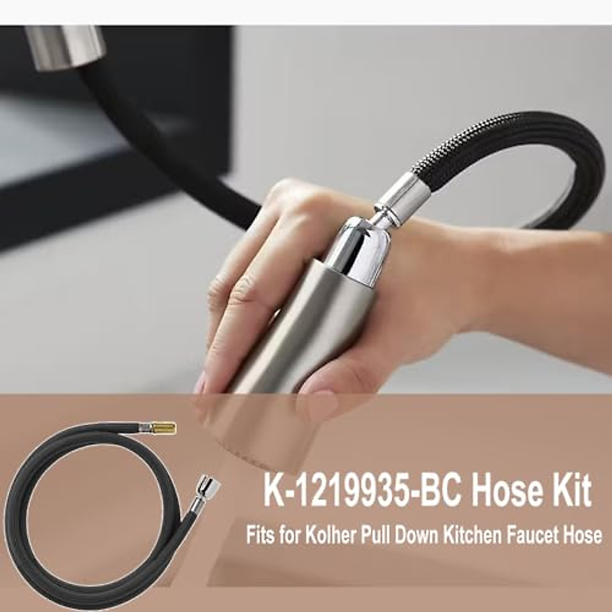 K-1219935-BC Replacemnet Hose Kit for Kohler Pull-Down Kitchen Faucet 67 inches Bright Chrome Finish Compatible with Kohler Pull-Out Kitchen Faucet Hose Replacemnet Part K-1304674-BC