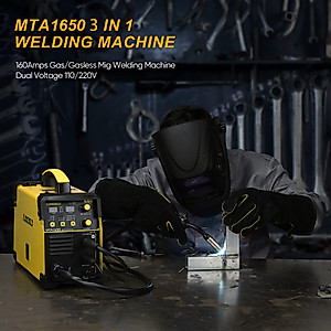 Flameweld MIG ARC TIG 3 In 1 Gas/Gasless MIG Welder Machine, 110/220V MTA1650 Dual Voltage MMA/MIG/Lift Tig Welder, 160Amps MIG Welding Machine