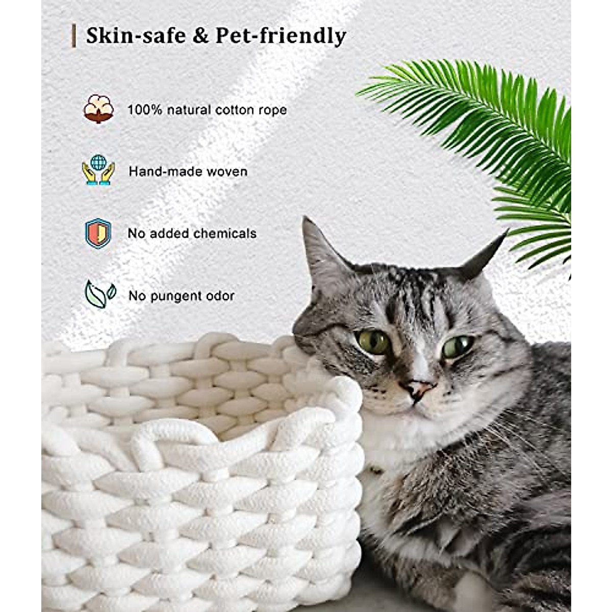 3-Piece Woven Baskets for Storage, Verkigle White Cotton Rope Basket with Handle, Decorative Cute Baskets for Room Desktop Organizing, Empty Gift Basket, Small Shelf Basket for Baby Nursery