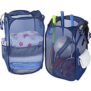 2 Pack - SimpleHouseware Mesh Pop-Up Laundry Hamper Basket with Side Pocket, Dark Blue