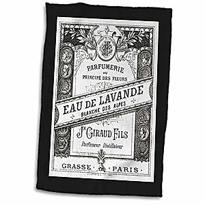 3D Rose Image O Vintage F Paris Perfume Label in Black and White Hand Towel, 15" x 22"