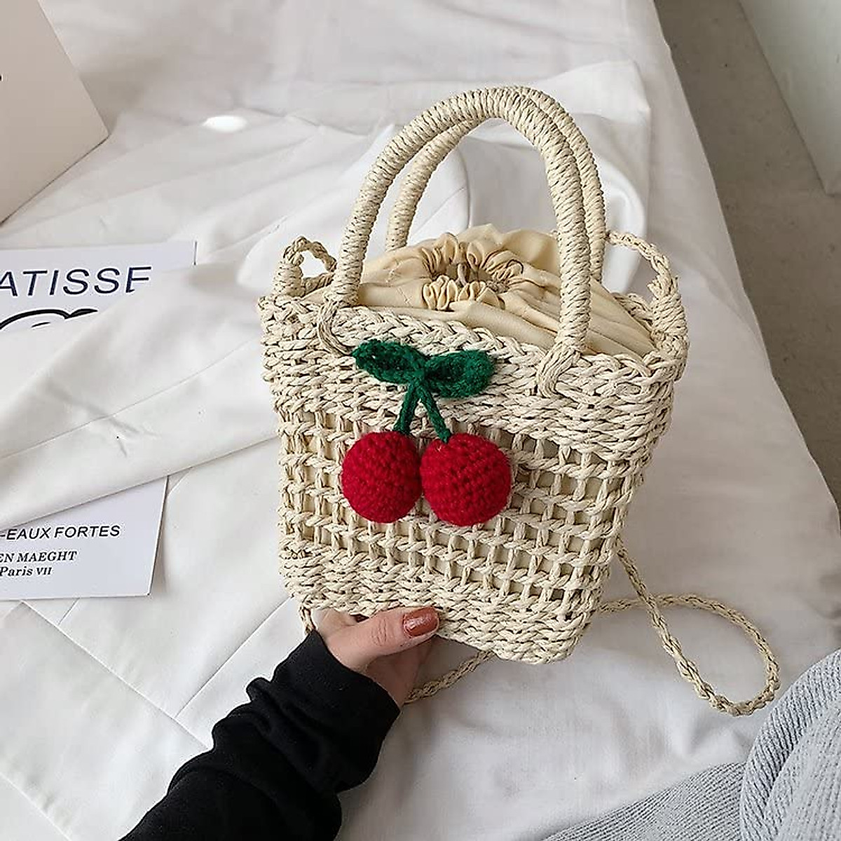 Straw Bags for Women Summer Beach Bag Handwoven Tote Bag Crossbody Bag Boho Style Clutch Purse for Travel Daily Use-White