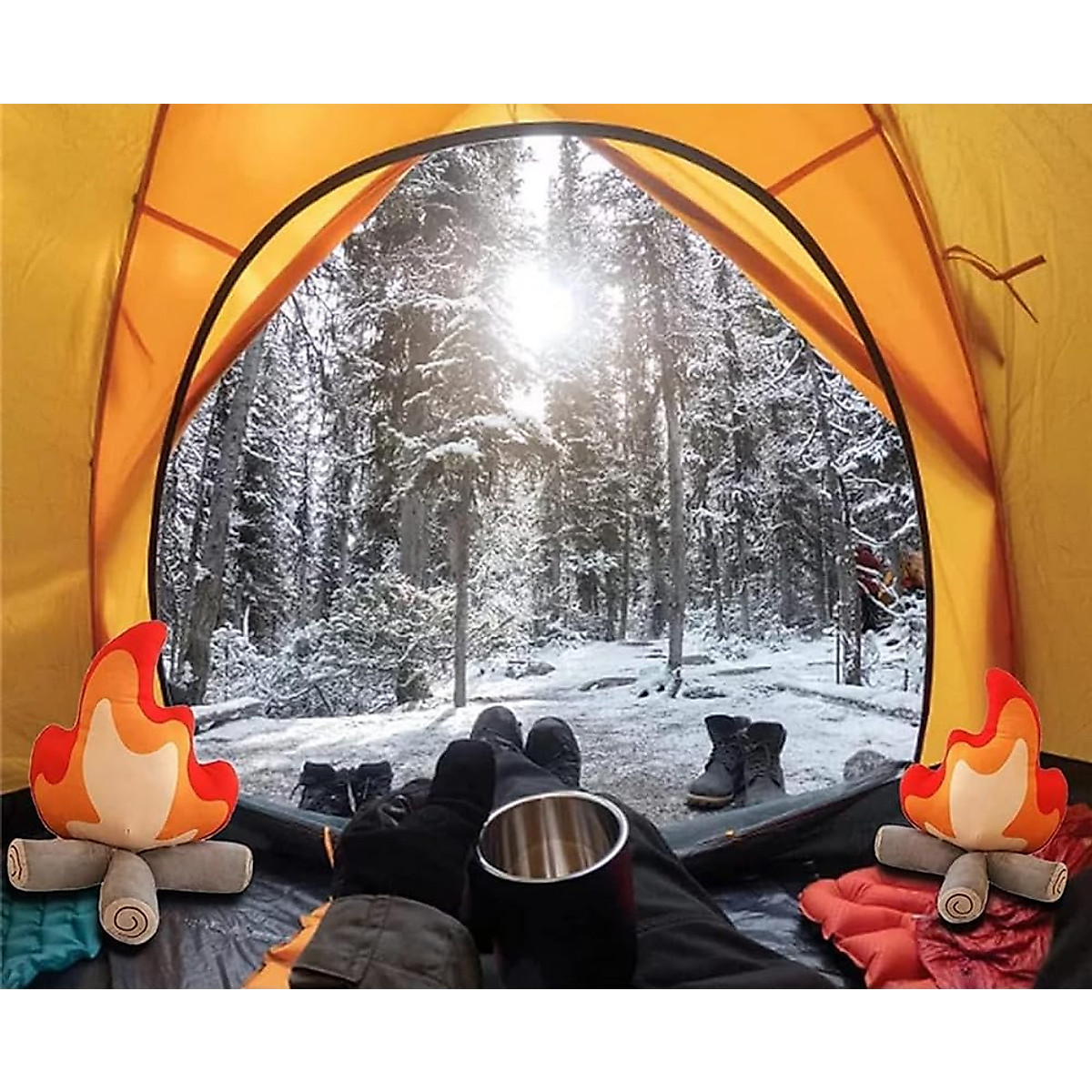 NatureMan 12 in Funny Campfire Plush Toys,Soft Simulation Bonfire Stuffed Plushies Doll Fake Fire Firewood Plush Pillow, for Outdoor Camping Room Decor Kids Gifts