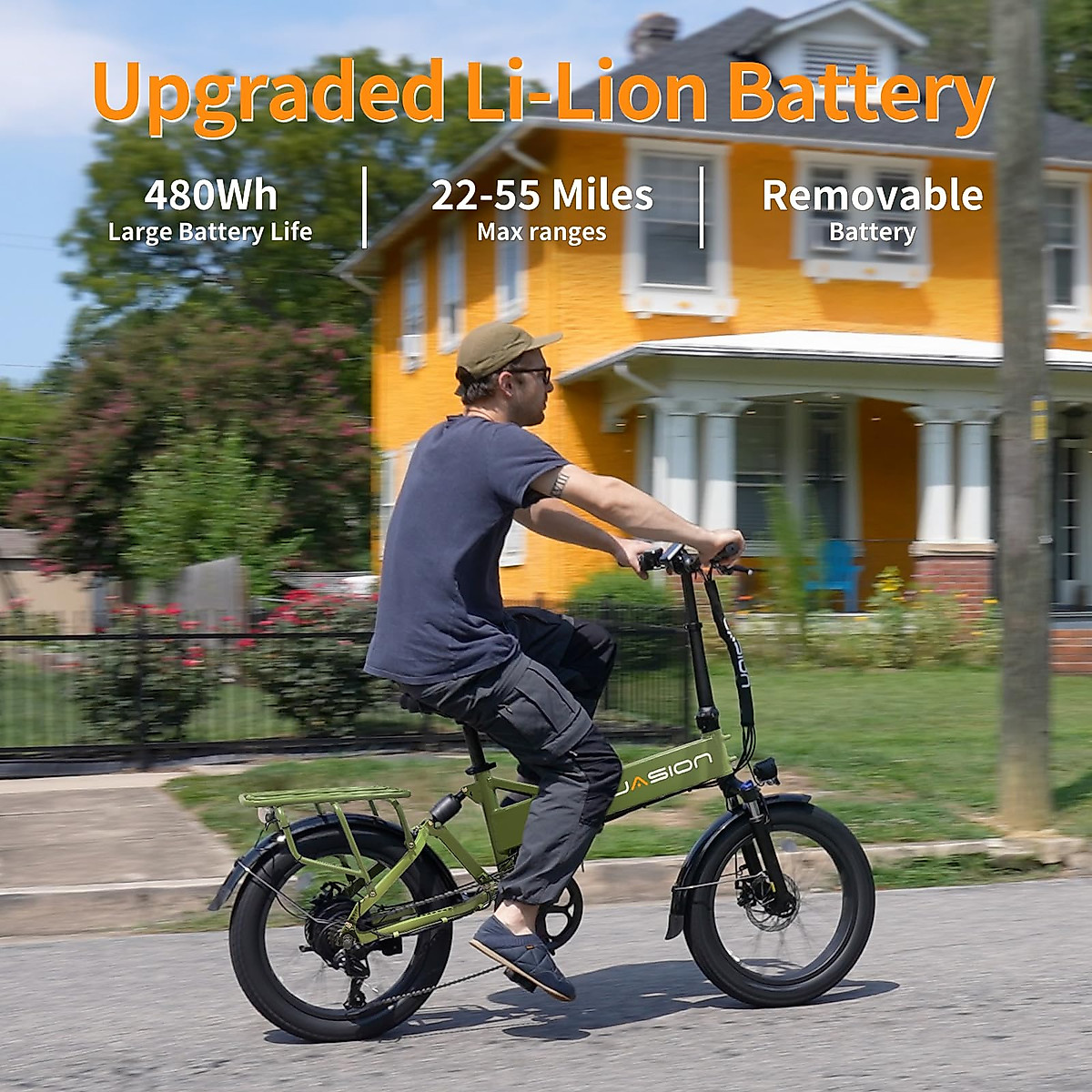 Jasion EB7 2.0 Adult Electric Bicycles, 28MPH Folding Electric Bike with 1200W Peak Motor, 55Miles Commute Ebikes for Adults 480WH Battery, Shock Absorber, Disc Brake, 20" *3.0 Tires for Beach Snow