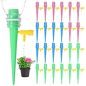 Self Watering Spikes, 24 Pcs Plant Watering Devices, Adjustable Self Watering Planter Insert with Slow Release Control Valve Switch for Garden Plants Indoor & Outdoor(3 Colors)