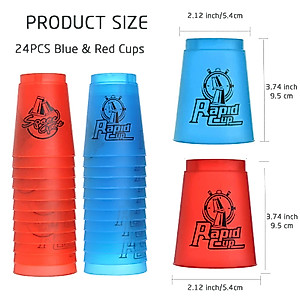 SEISSO Quick Stack Cups 24 PC for Speed Sports Training Game for School Family Party Challenge Competition, Kids Gifts Starter Set of Stacking Cup, Blue & Red