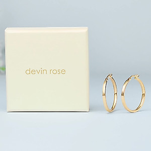 Devin Rose 30mm Large Hoops Earring 14K Yellow Gold Plated Brass High Polished Lightweight Flat Hoop Earrings for Women 925 Sterling Silver Posts