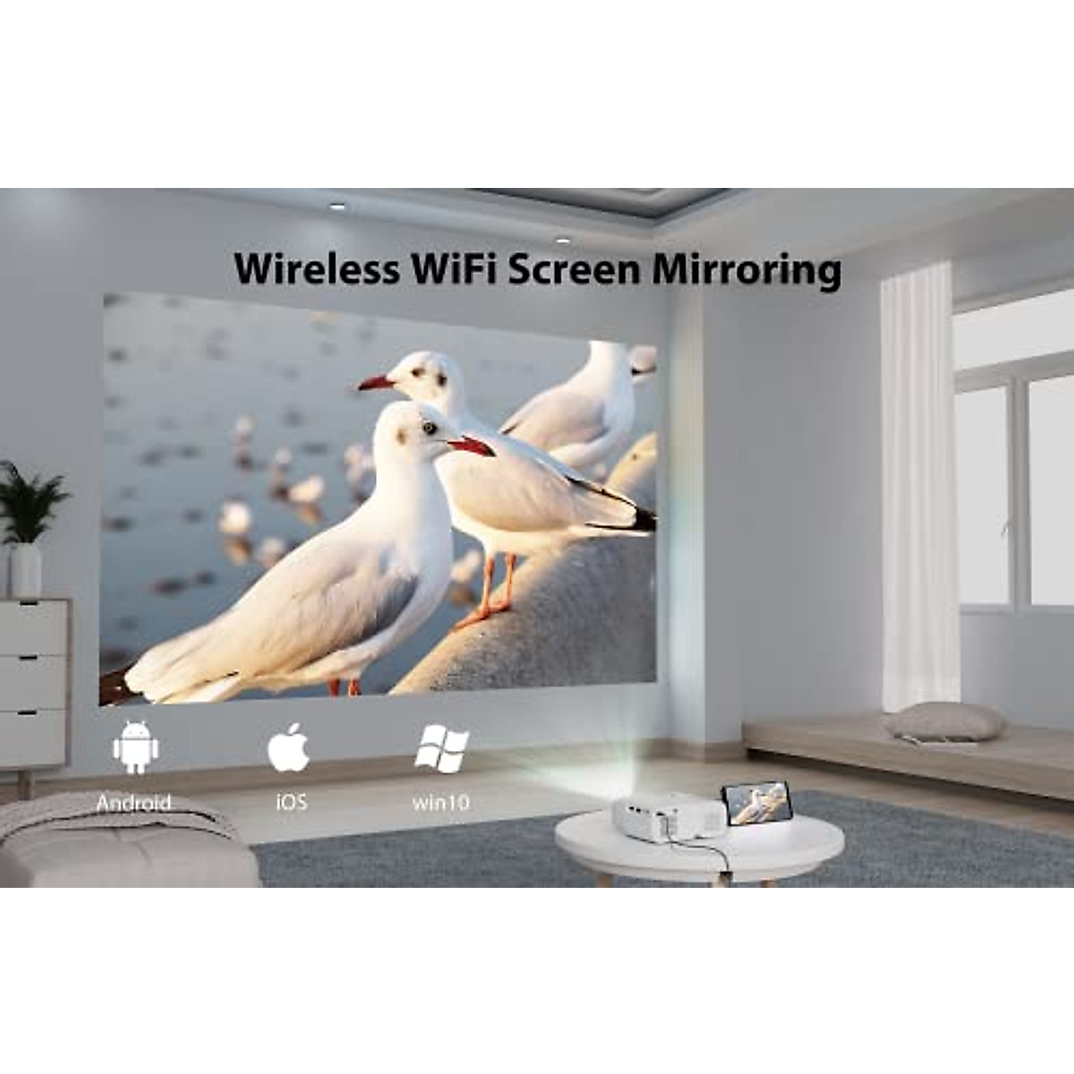 Sovboi Projector, WiFi Mini Portable Projector 9000L,Short Focal Lens Outdoor Movie Projector, HD Native 720P 250" Small Video Projector, Home Theater Phone Projector for PC/TV Stick/Gaming