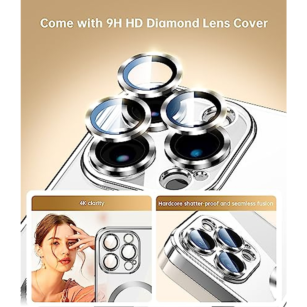 Waldeng for iPhone 13 Pro Max Case with Integrated Camera Lens Protection, [Seamless Work with Magsafe] [Metallic Glossy Soft Bumper], Diamond Clear Stylish Case for iPhone 13 Pro Max, Shiny Silver