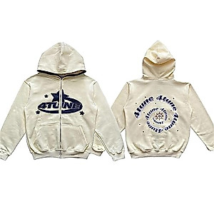 Sunwittafy Y2k Hoodie Men Women Full Zip Up Star Letter Print Hoodies Retro Oversized Sweatshirts Hip Hop Trendy 2023