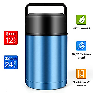 SSAWcasa Food Thermos,34oz Soup Thermos for Hot Food,Insulated Food Container,Wide Mouth Lunch Thermos Food Jar with Spoon,Leak Proof Stainless Steel Vacuum Thermal Bento Box Flask for Adult (Blue)