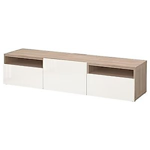 TV Unit with Drawers and Door,Walnut Effect Light Gray/Selsviken high-Gloss/White, 70 7/8x16 1/2x15 3/8 "