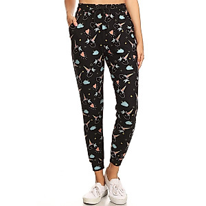Leggings Depot Women's Relaxed fit Jogger Pants - Track Cuff Sweatpants with Pockets-S506, Small, Unicorn Cloud