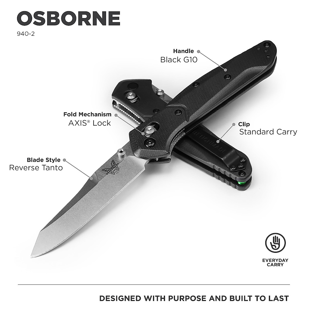 Benchmade - Osborne 940 EDC Knife with Black G10 Handle (940-2)