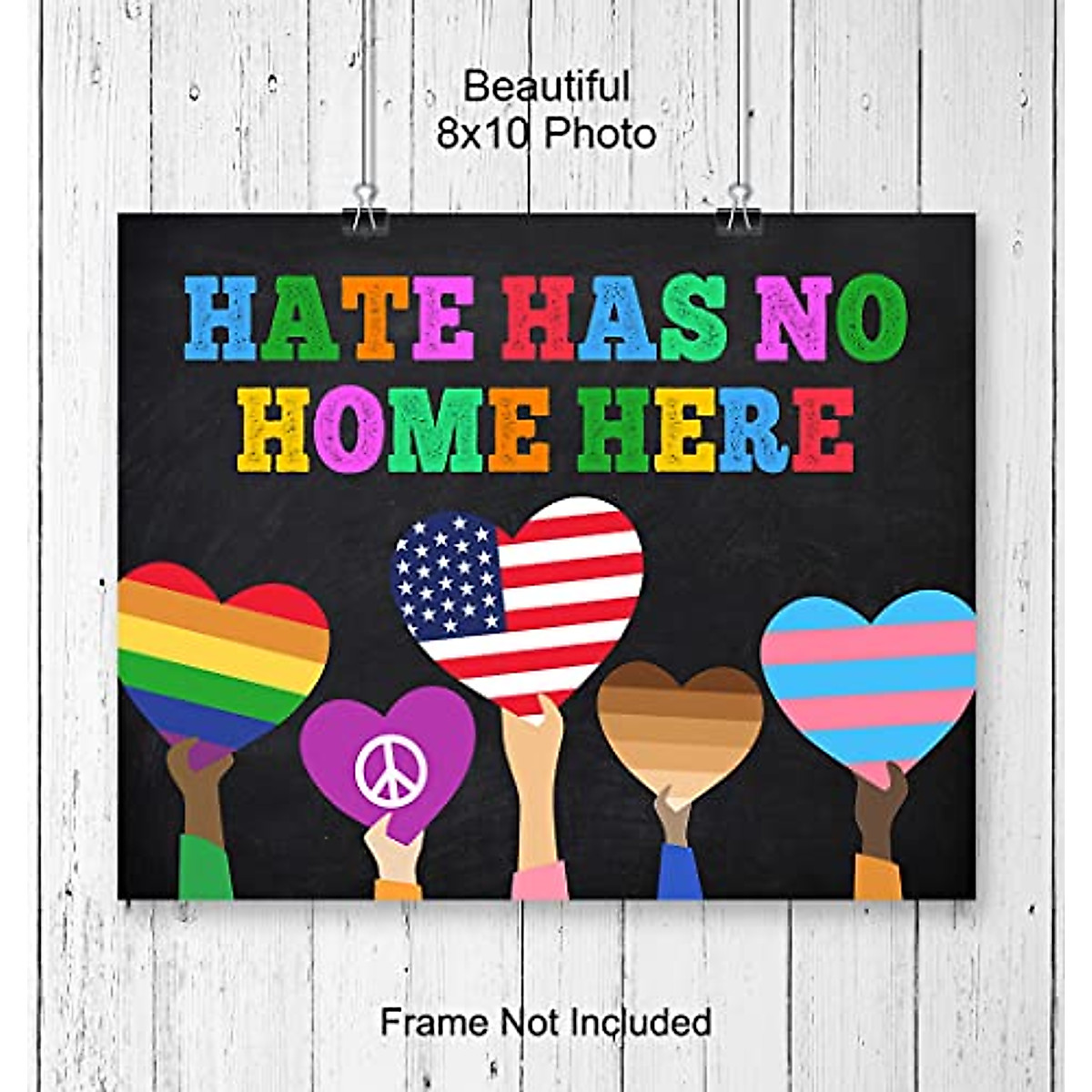 Hate Has No Home Here Flag Sign - Black Lives Matter, LGBTQ, African American, Civil Rights Wall Art Poster, Home Decor, Room Decoration - Gift for Queer, Gay, Bi, Lesbian, Latino, Liberal Democrats