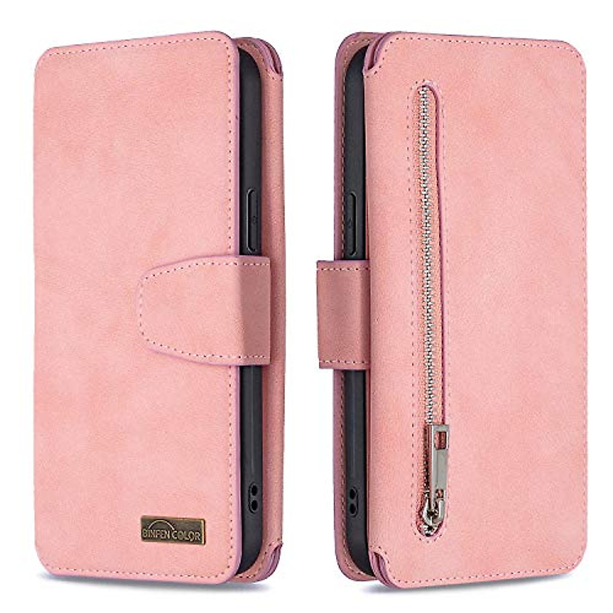 Fansipro Zipper Wallet Folio Case for SAMSUNG Galaxy A40, Premium PU Leather Slim Fit Cover for Galaxy A40, 4 Card Slots, 1 Transparent Photo Frame Slot, Anti-Scratch, Pink