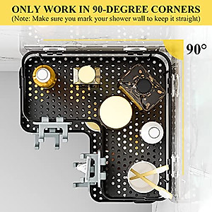 Nieifi Adhesive Corner Shower Caddy Organizer Shelf with 4 Hooks, Bathroom Shelves Storage Basket, Shampoo Holder No Rust No Drill 2 Pack Black, For 90 Degree Corner Only