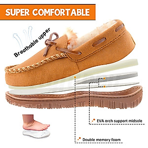House Moccasins Slippers for Boys with Memory Foam Nonslip Rubber Sole Indoor Outdoor Shoes - Beige Big Kid 1