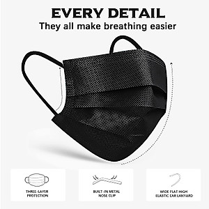 Wecolor 120 Pack Disposable Face Masks with Elastic Ear Loop, 3 Ply Breathable (Black)
