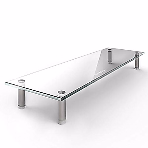Eutuxia Type-M Tempered Glass Monitor Stand, TV, Laptop, Computer, All-in-One Desktop, Printer Stand/Riser.for Home, Office, Cubicle. Stay Organized & Save Space. 27.8 x 11 x 3.5"