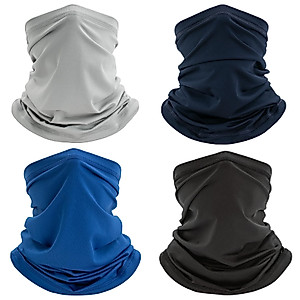 Coolzu 4 Pack Neck Gaiter Face Mask : Balaclava Face Cover Bandana & Gator Mask Headband Scarf Masks for Men Women (Black & Navy blue & Blue & Grey)