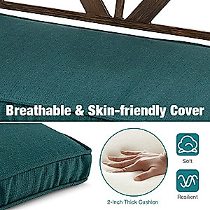 Giantex 51.5” Outdoor Garden Bench - Patio Chair with Heavy-Duty Wood Grain Coated Steel Frame, Detachable Sponge-Padded Cushion, Pattern Backrest & Armrests Double Seat, Metal Benches for Outdoors