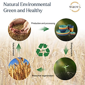 Wrova Wheat straw plates and bowls sets of 16 - Unbreakable wheat straw dinnerware sets for kids - Alternative plastic dinnerware set service for 4 - Microwave safe and Dishwasher safe bowls. Colorful