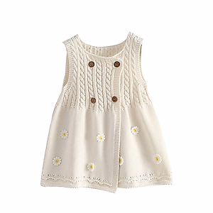 Mud Kingdom Baby Girls Jumper Dress Sweater with Daisy Flowers Beige 12-18 Months